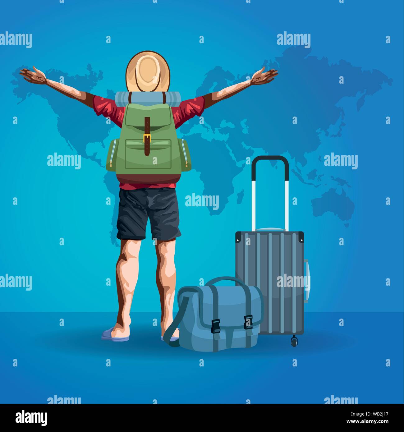 Backpack traveler tourist back cartoon Stock Vector Image & Art - Alamy