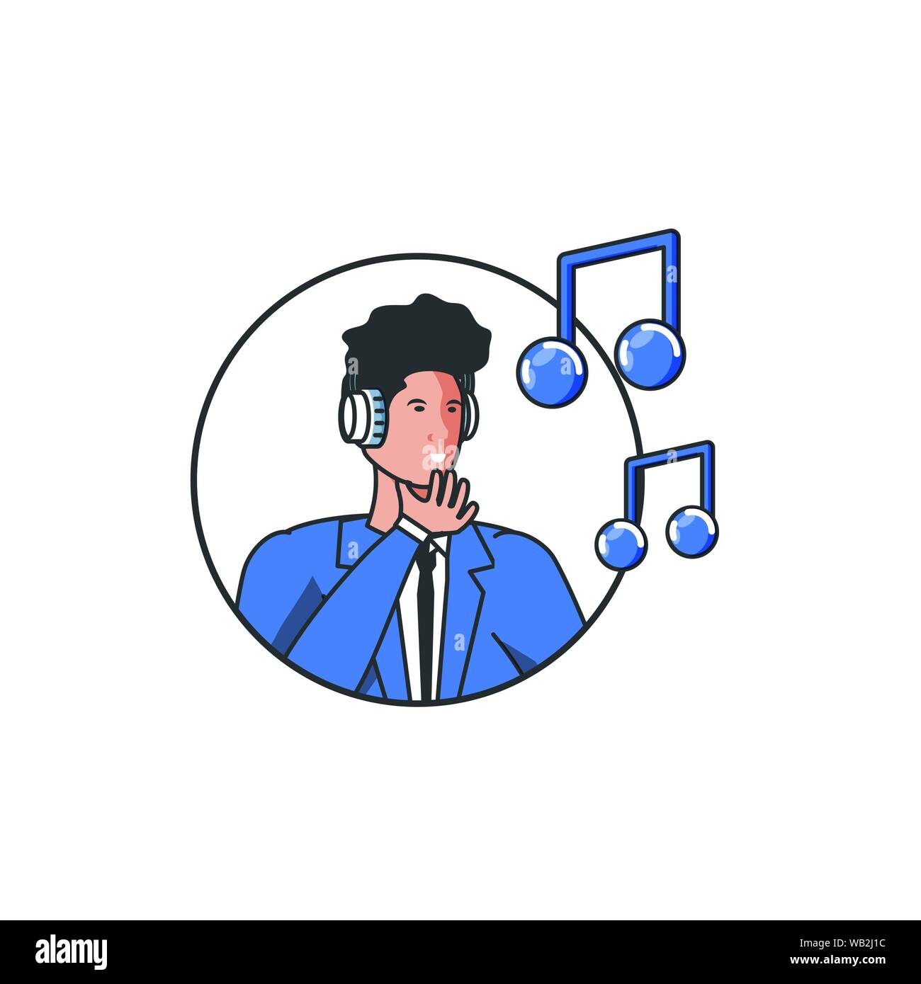 elegant businessman worker with earphones and music notes vector ...