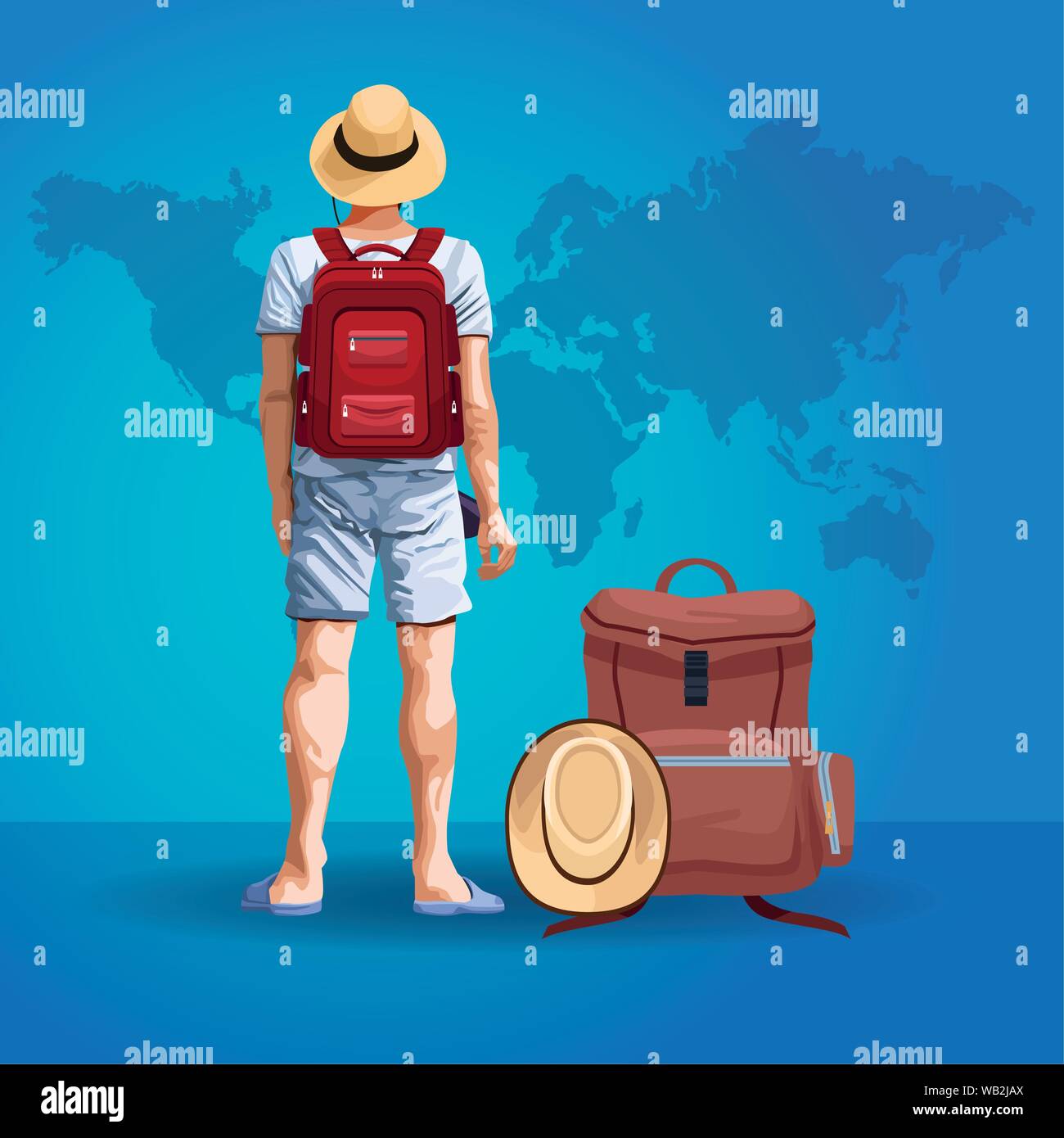 Backpack traveler tourist back cartoon Stock Vector Image & Art - Alamy