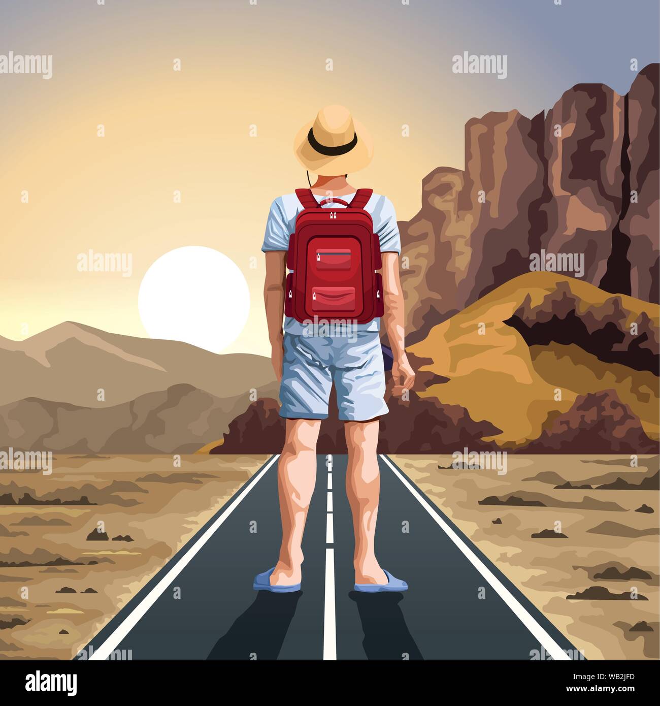 Backpack traveler in nature cartoon drawing art Stock Vector Image ...