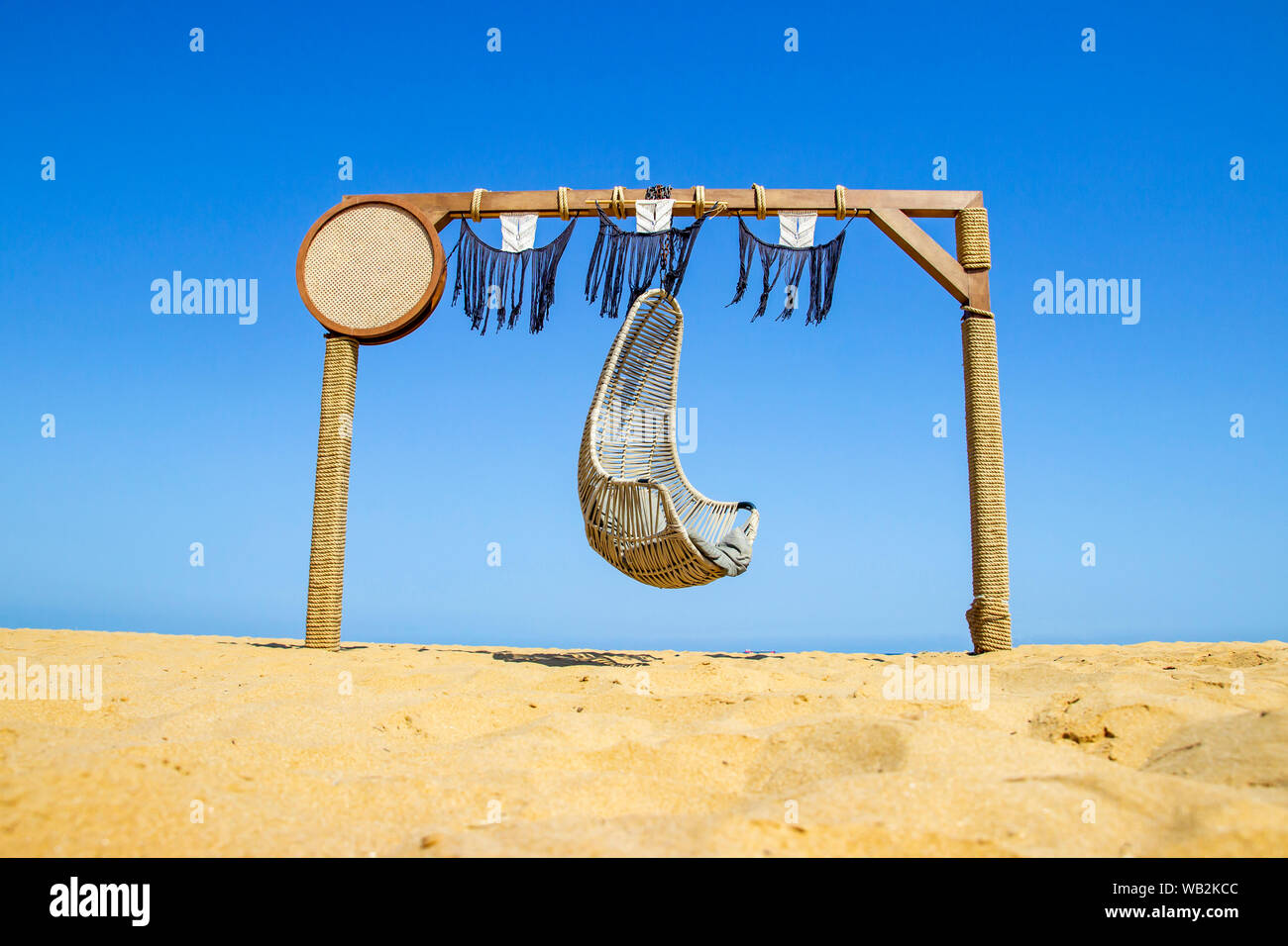 Gold yellow beach and clean blue sky, summer vacation concept photo. It ...