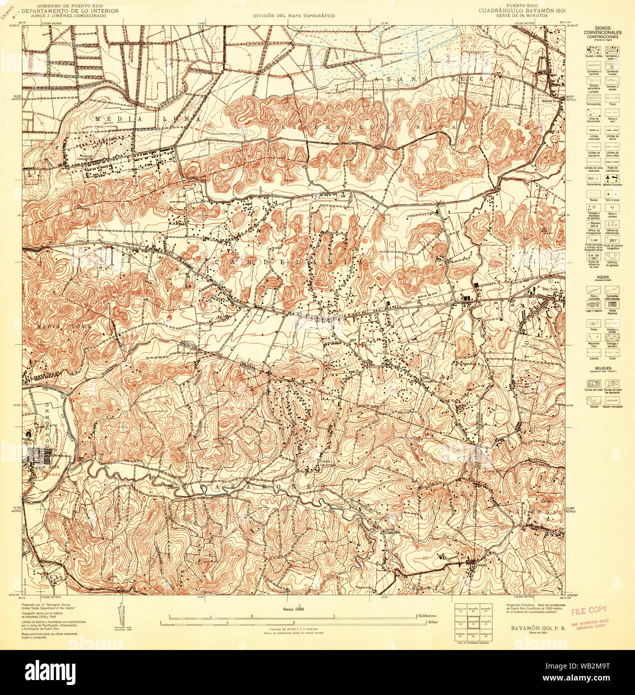 USGS TOPO Map Puerto Rico PR Bayamon SO 361940 1950 10000 Restoration ...