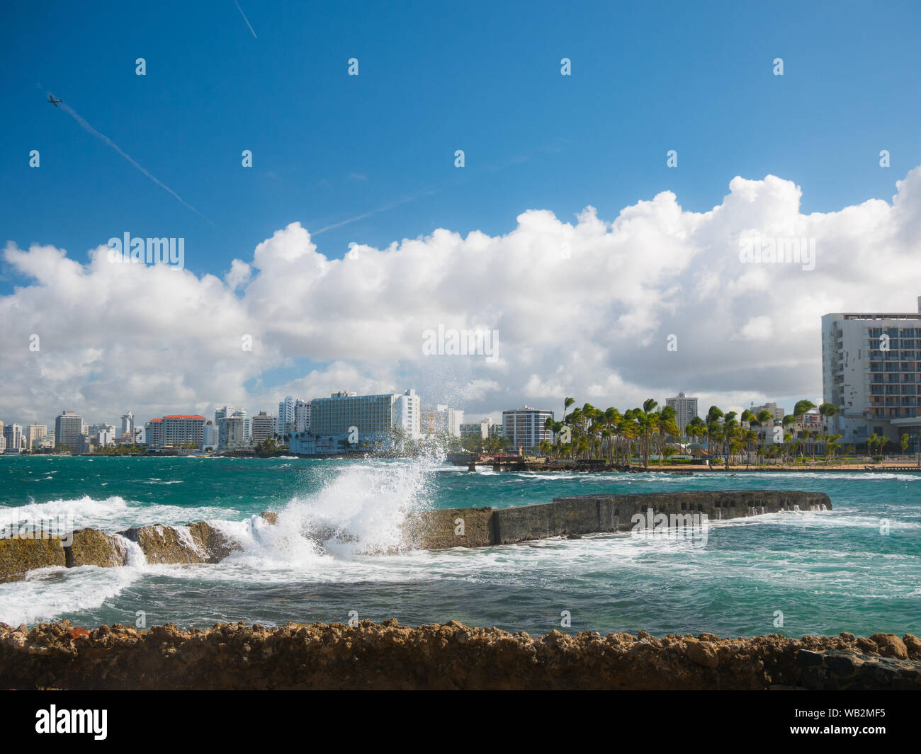 The Atlantic Ocean and waves on a beautiful hot, sunny and windy day ...