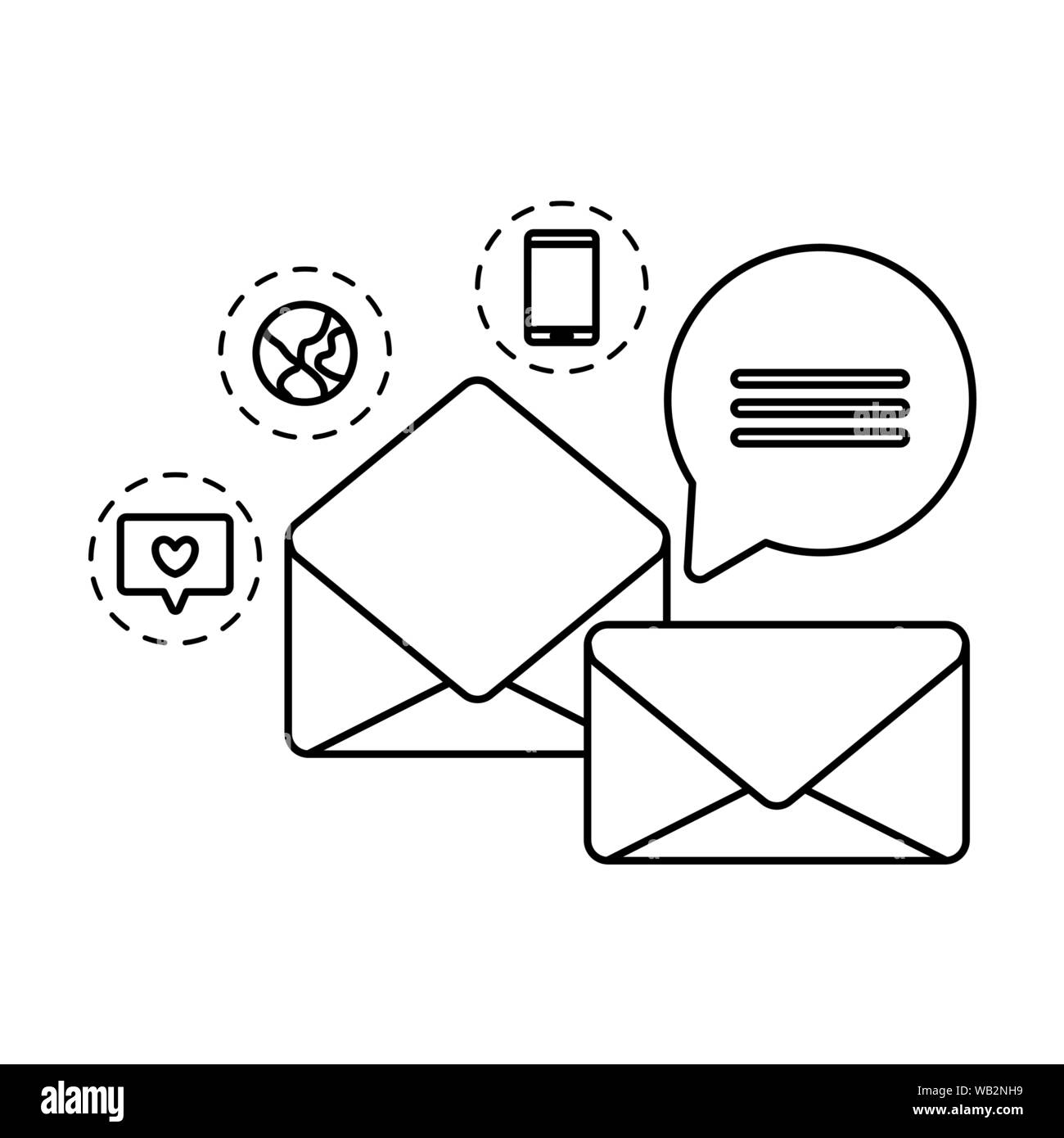 social media marketing with envelopes mail vector illustration design ...