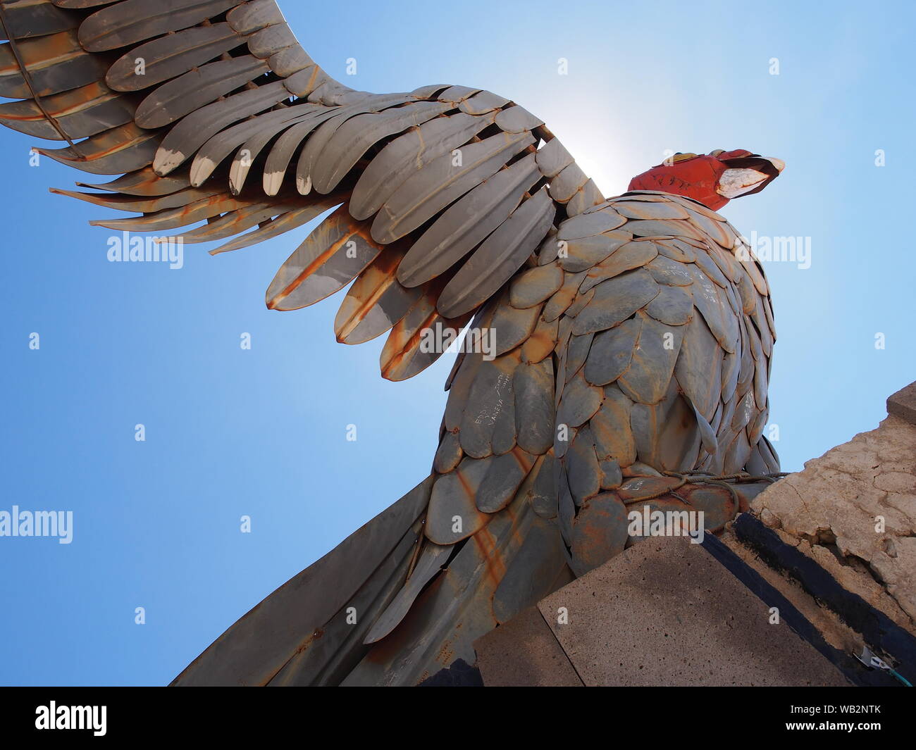 Sculpture detail of a giant condor in a viewpoint over the city of Puno ...