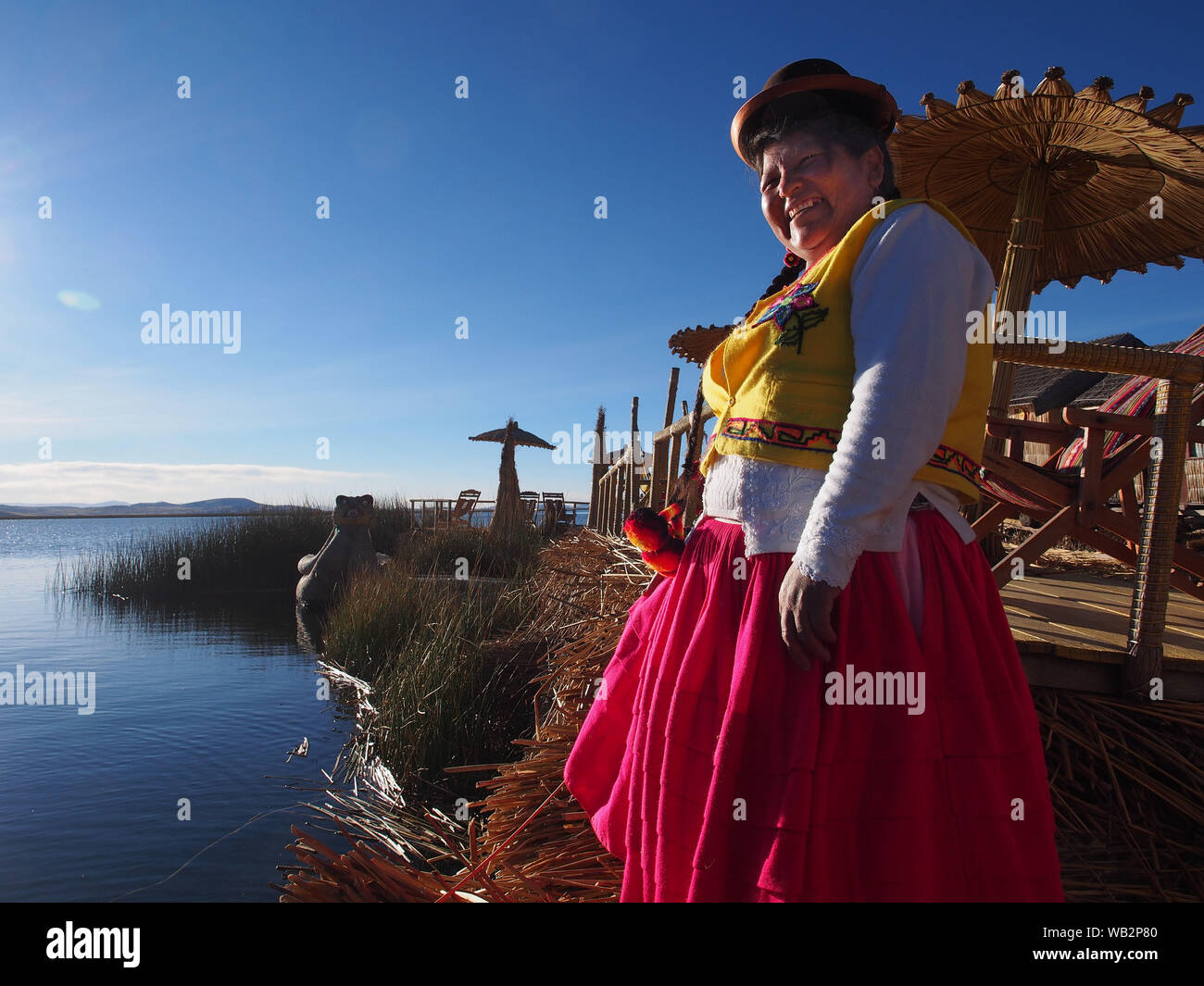 Cristina Suana, Uro indigenous leader, at "Khantati", her own floating ...