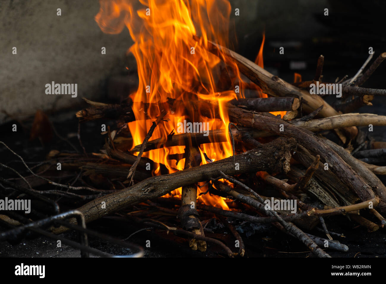 Photo of fire, flames and hot coals in the fireplace. High resolution ...