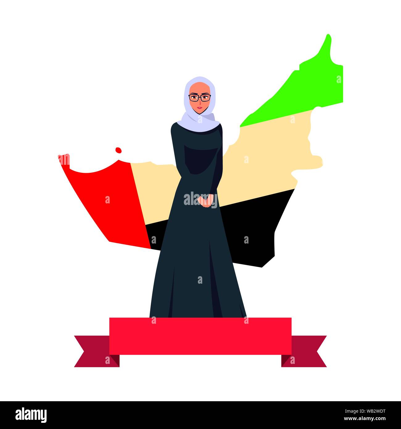 arab woman character in a hijab map and flag vector illustration Stock ...