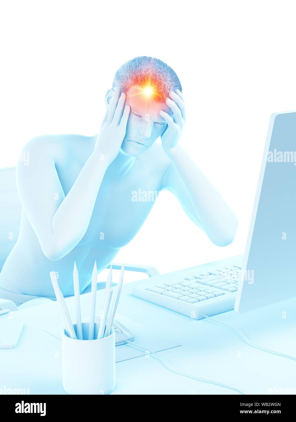 Office worker with headache, conceptual illustration Stock Photo - Alamy
