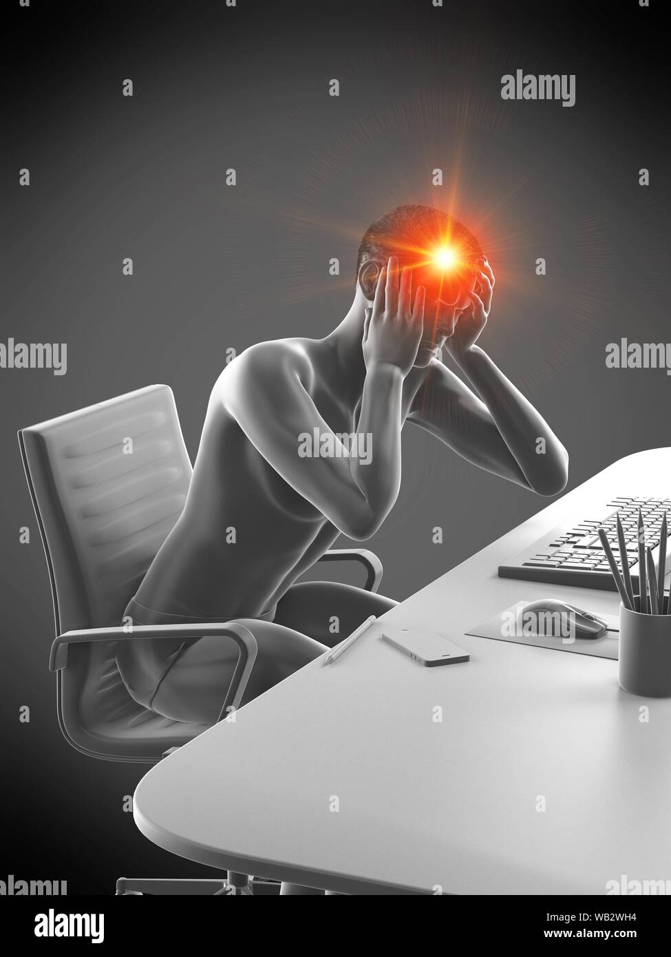 Office worker with headache, conceptual illustration Stock Photo - Alamy