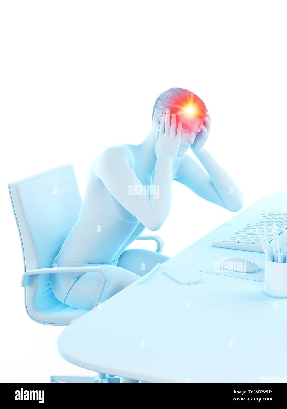 Office worker with headache, conceptual illustration Stock Photo - Alamy