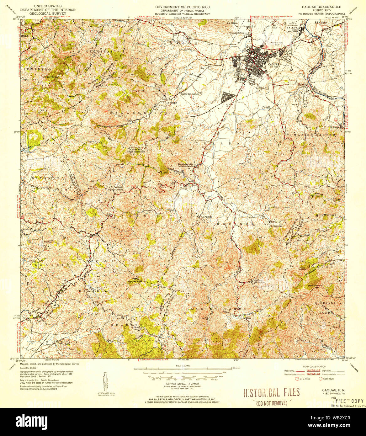USGS TOPO Map Puerto Rico PR Caguas 362354 1952 30000 Restoration Stock ...