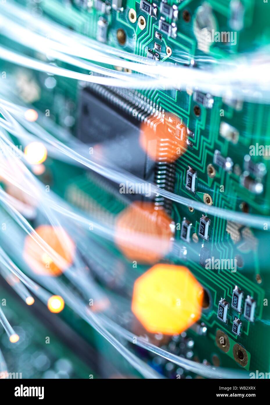 Digital communication, conceptual image. Fibre optics carrying data ...