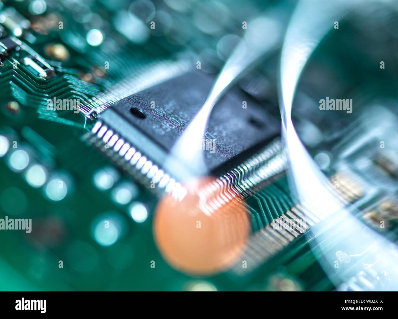 Digital communication, conceptual image. Fibre optics carrying data ...