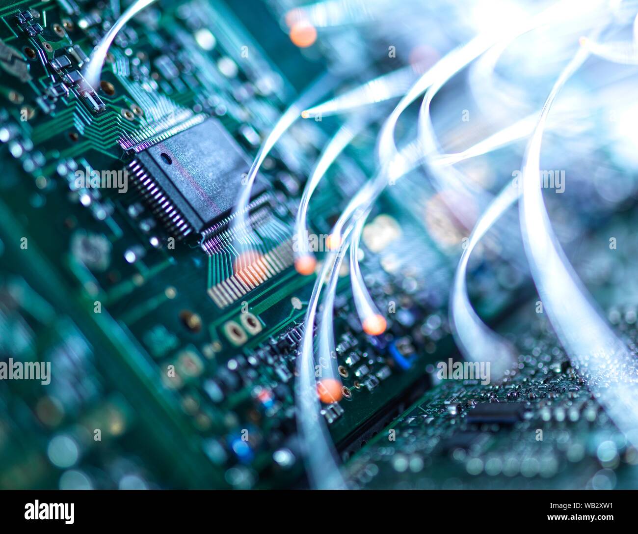 Digital communication, conceptual image. Fibre optics carrying data ...