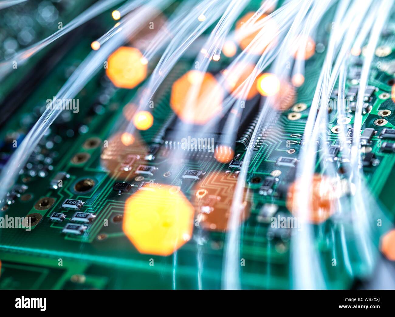 Digital communication, conceptual image. Fibre optics carrying data ...