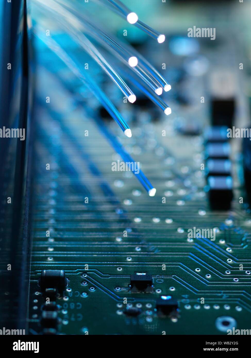 Digital communication, conceptual image. Fibre optics carrying data ...