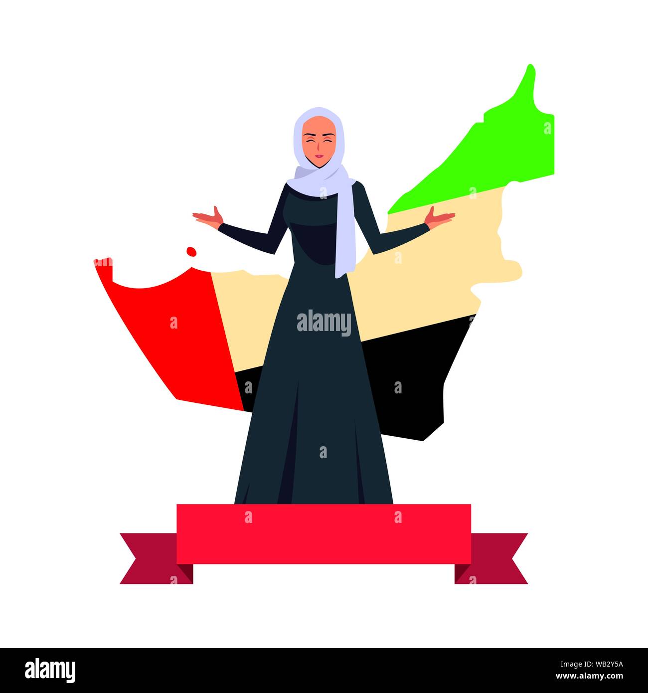 united arab emirates national day - arab woman with flag vector ...