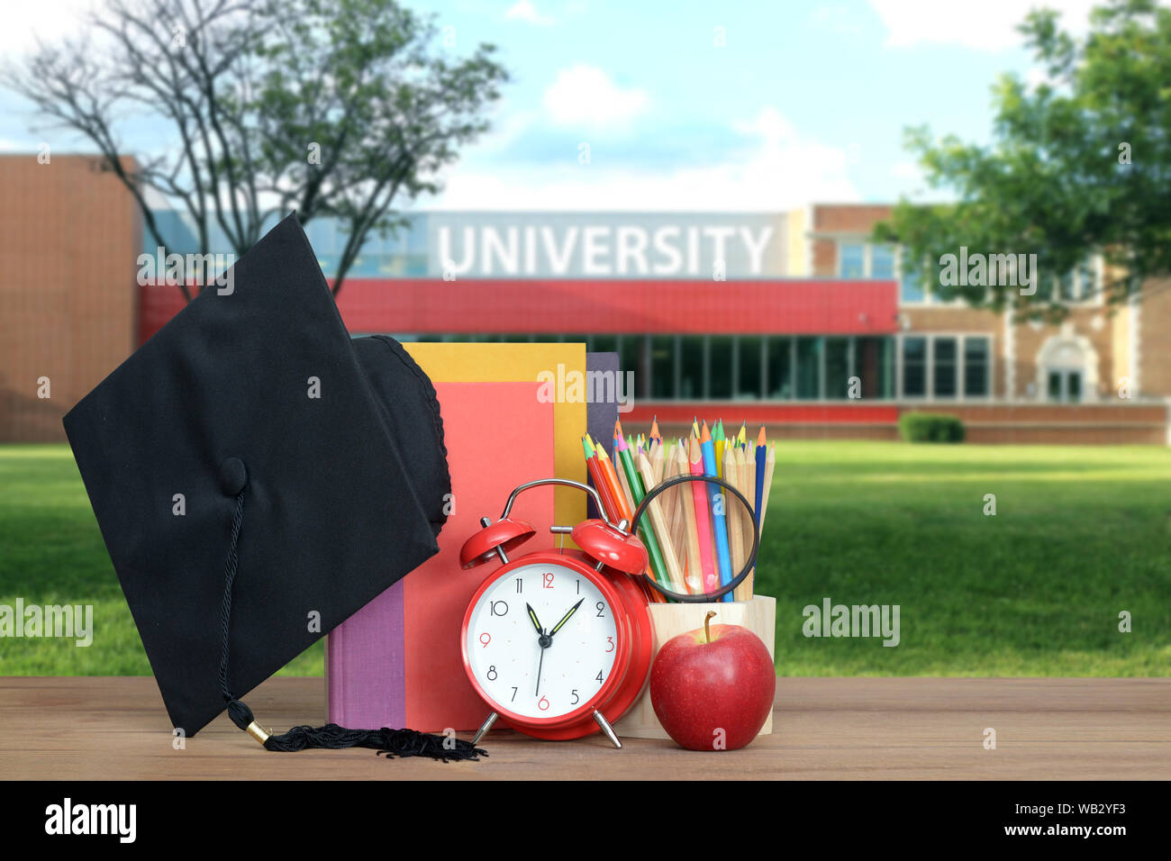 campus of university with education decoration Stock Photo - Alamy