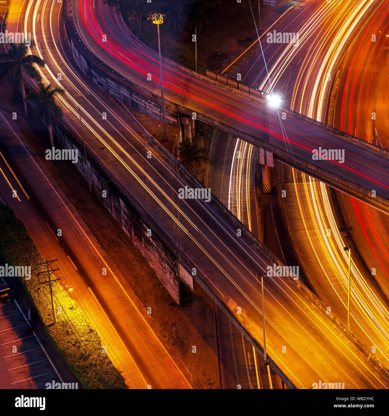 Square long exposure with highways and bridges in the financial ...
