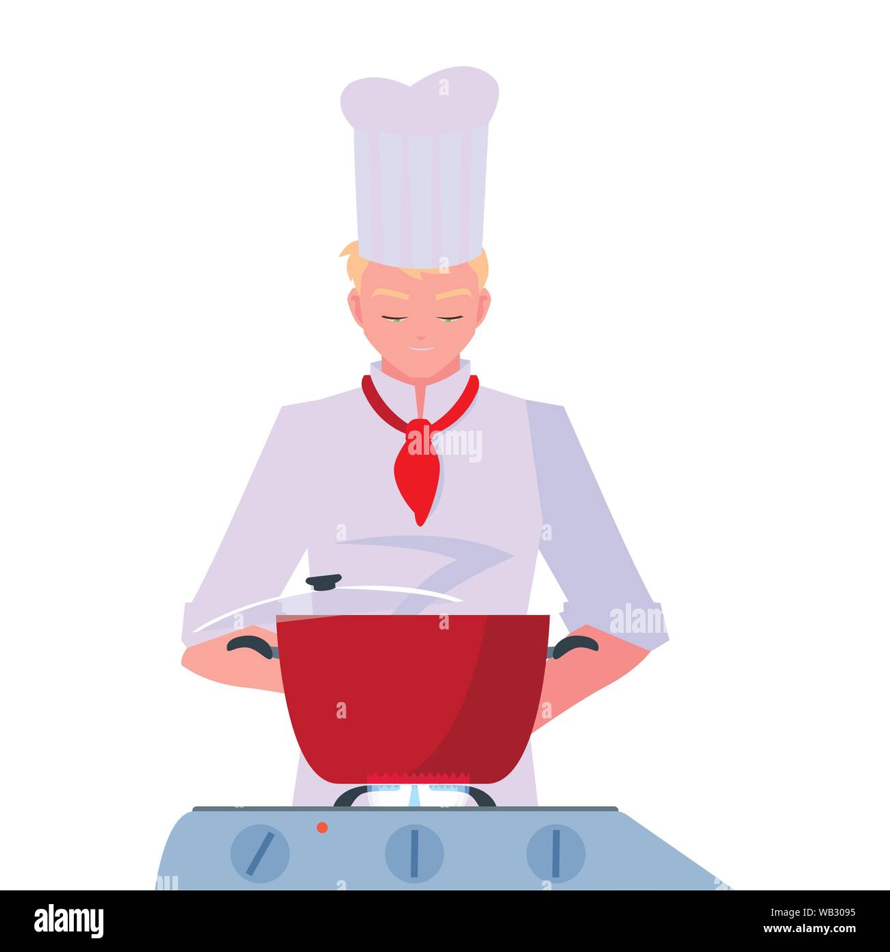man chef stove pot preparation cooking vector illustration Stock Vector ...