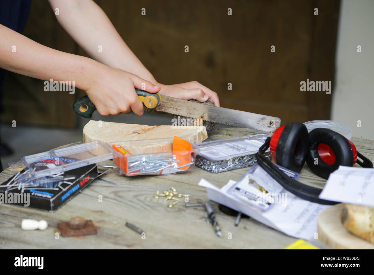 Preschool children doing fun woodwork tasks using real tools. Real life ...