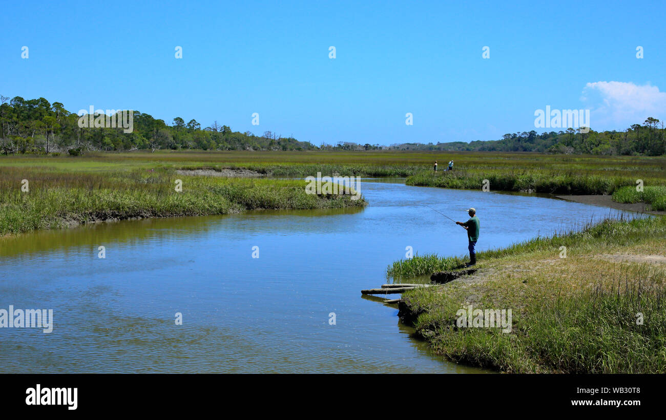 Fishing on Clam Creek, Jekyll Island, Georgia Stock Photo - Alamy