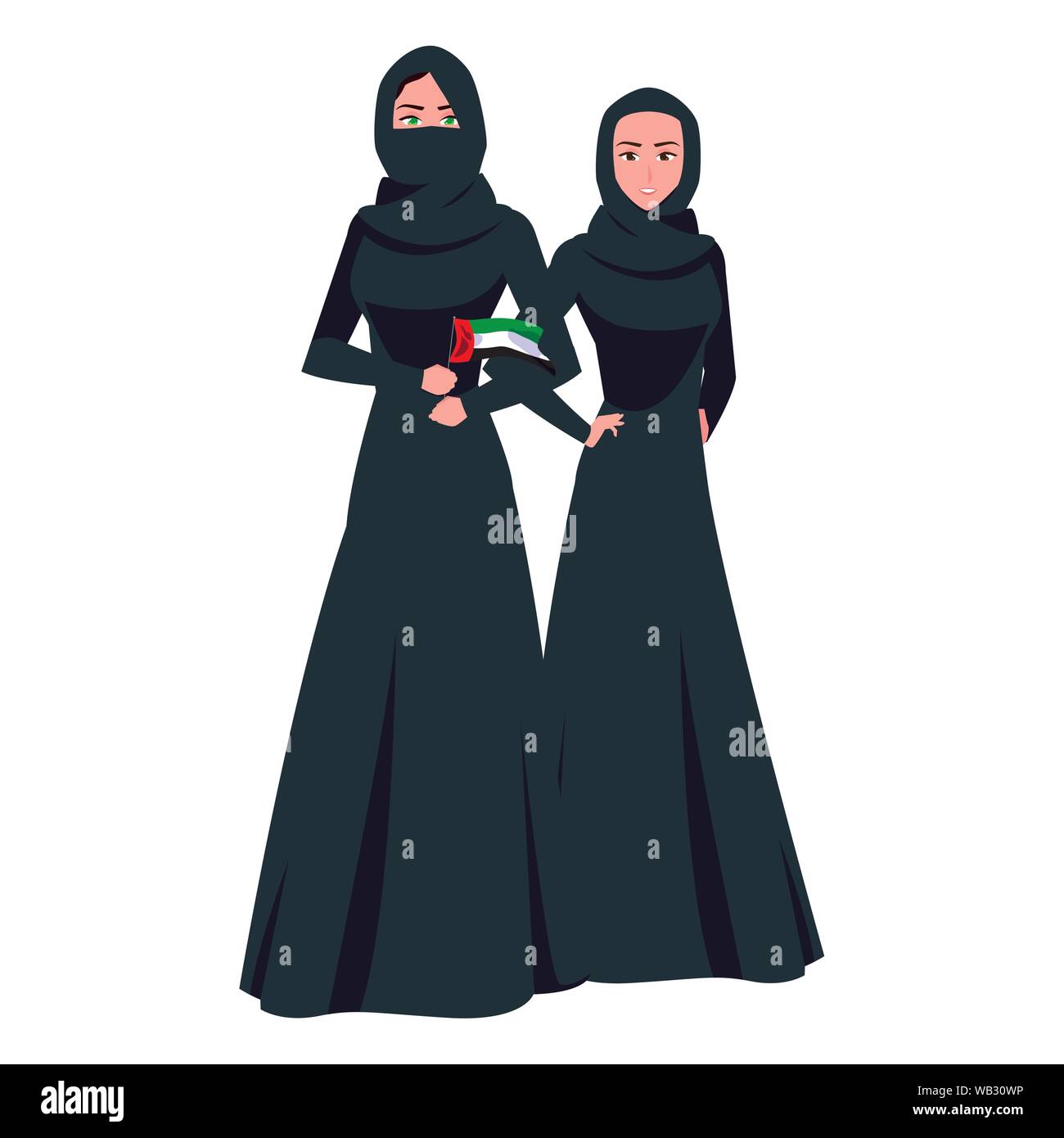 arab women with united arab emirates flag vector illustration Stock ...