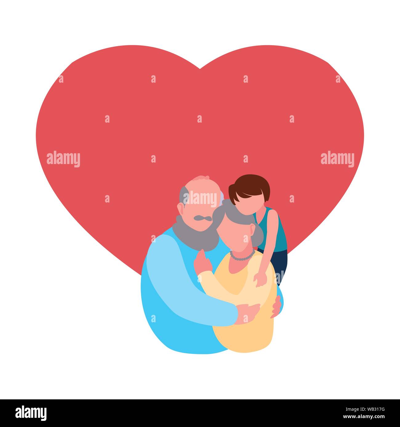grandpa and grandma hugging with grandson heart love - happy ...