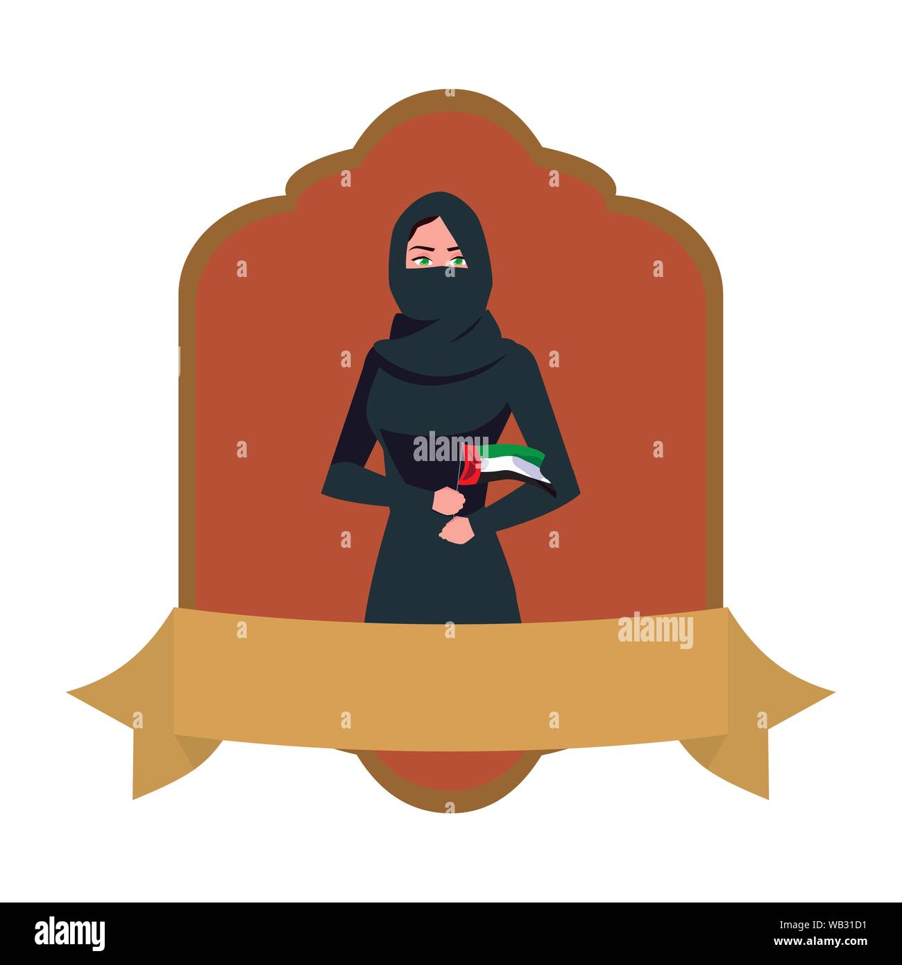 arab woman character in a hijab badge emblem ribbon vector illustration ...