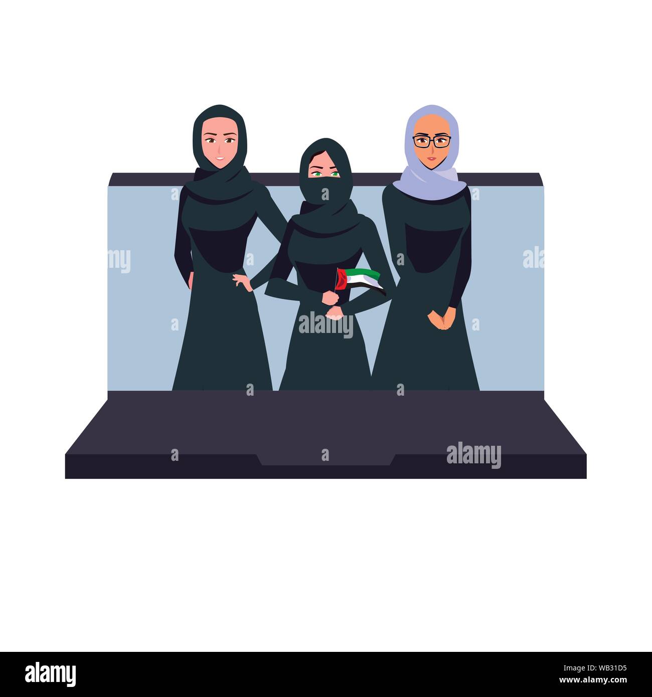 arab women with united arab emirates flag computer technology vector ...