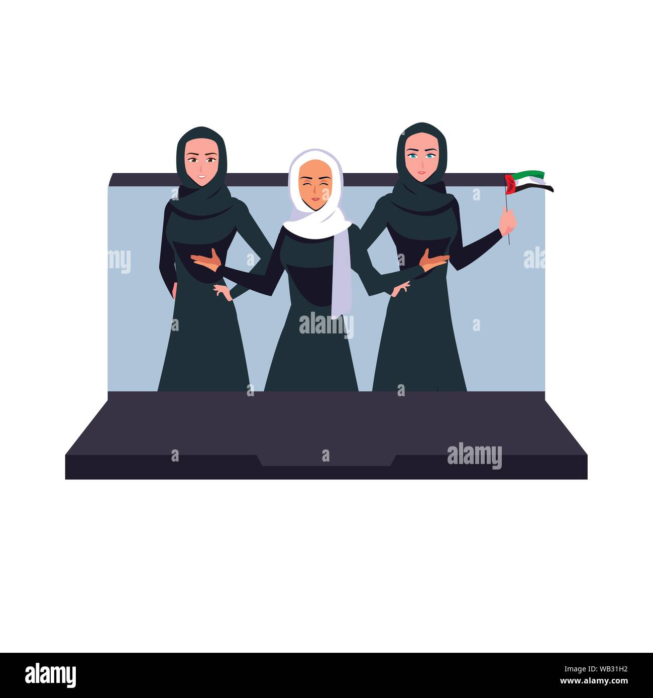 arab women with united arab emirates flag computer technology vector ...