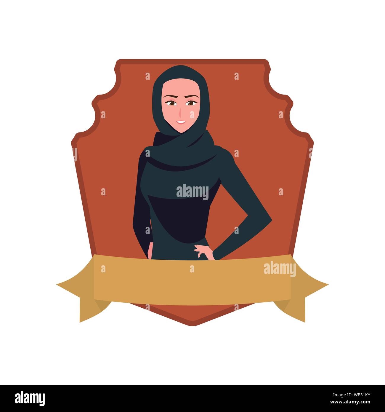 arab woman character in a hijab badge emblem ribbon vector illustration ...