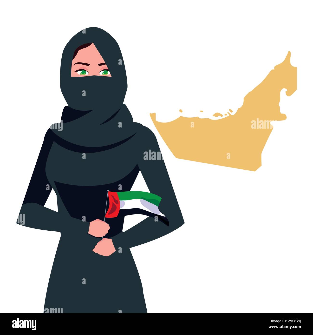 united arab emirates national day - arab woman with flag and map vector ...