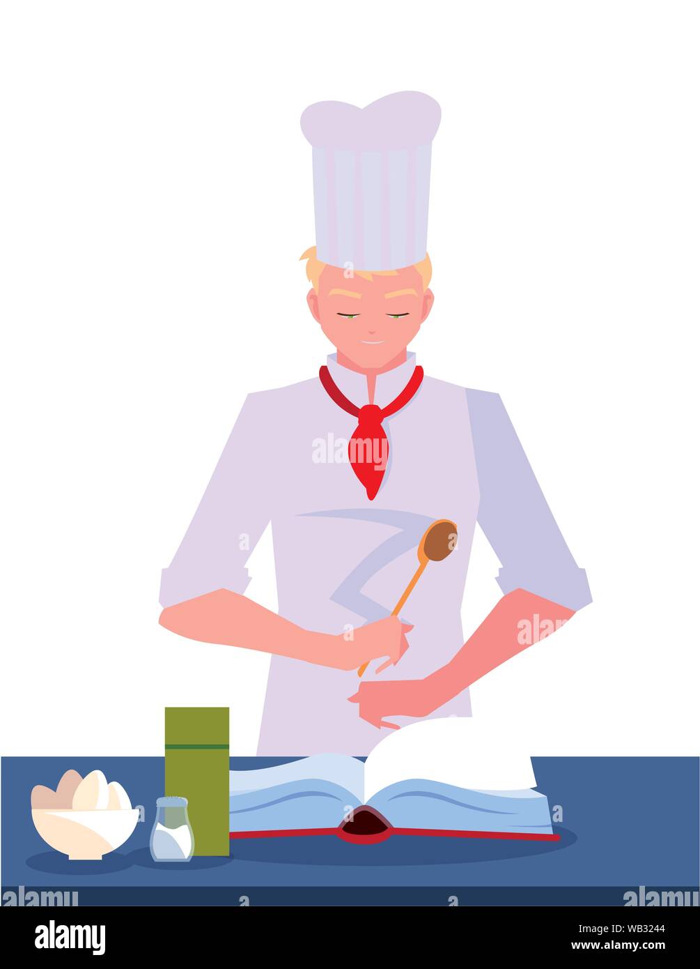 man chef recipe book preparation cooking vector illustration Stock ...
