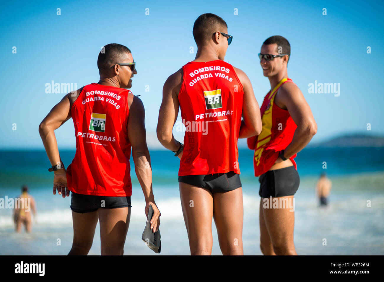 RIO DE JANEIRO - MARCH 15, 2018: A trio of Brazilian lifeguards in ...