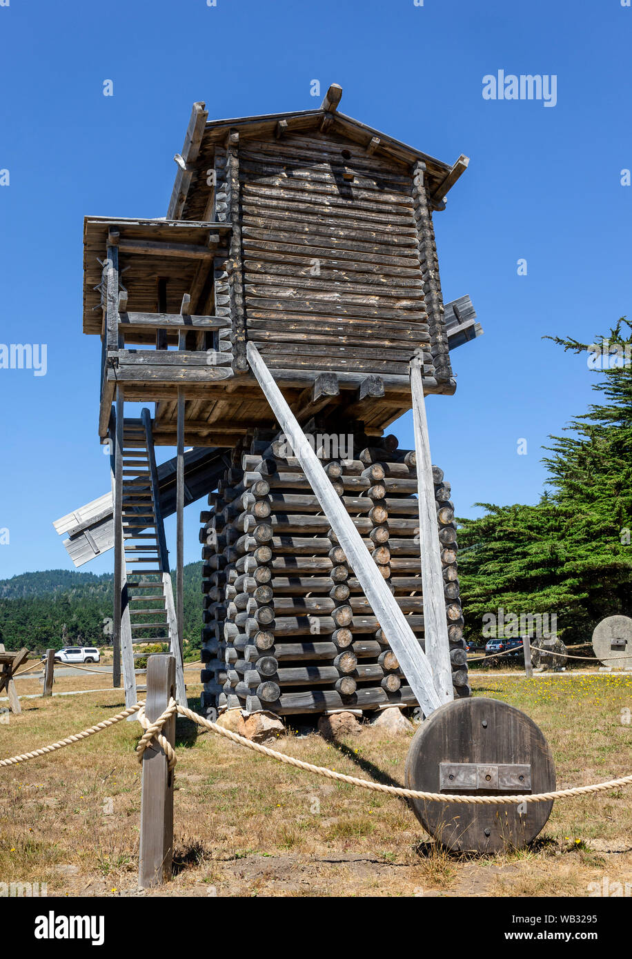 Fort Ross, CA - August 12, 2019: A view of a modern replica of a ...