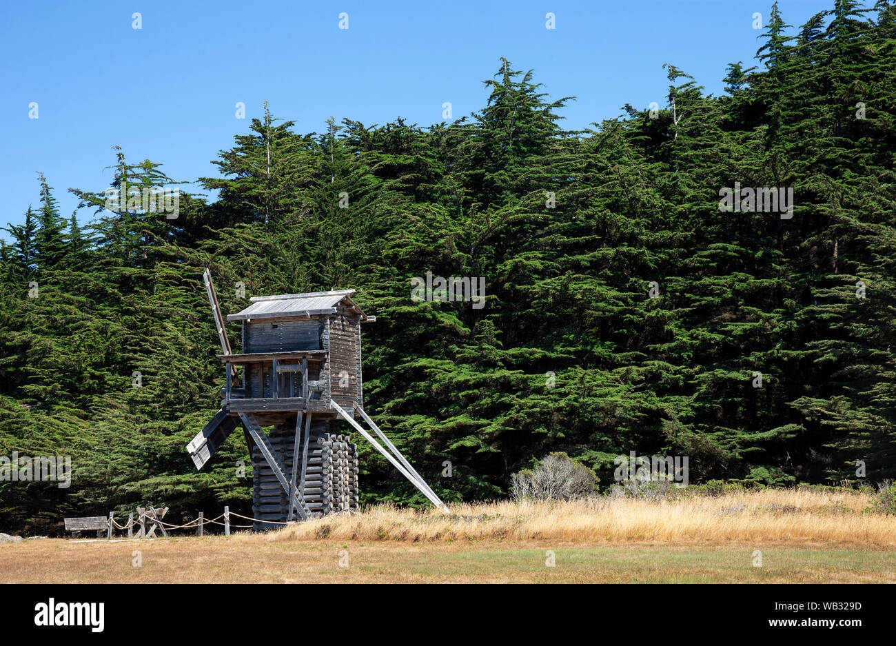 Fort Ross, CA - August 12, 2019: A view of a modern replica of a ...