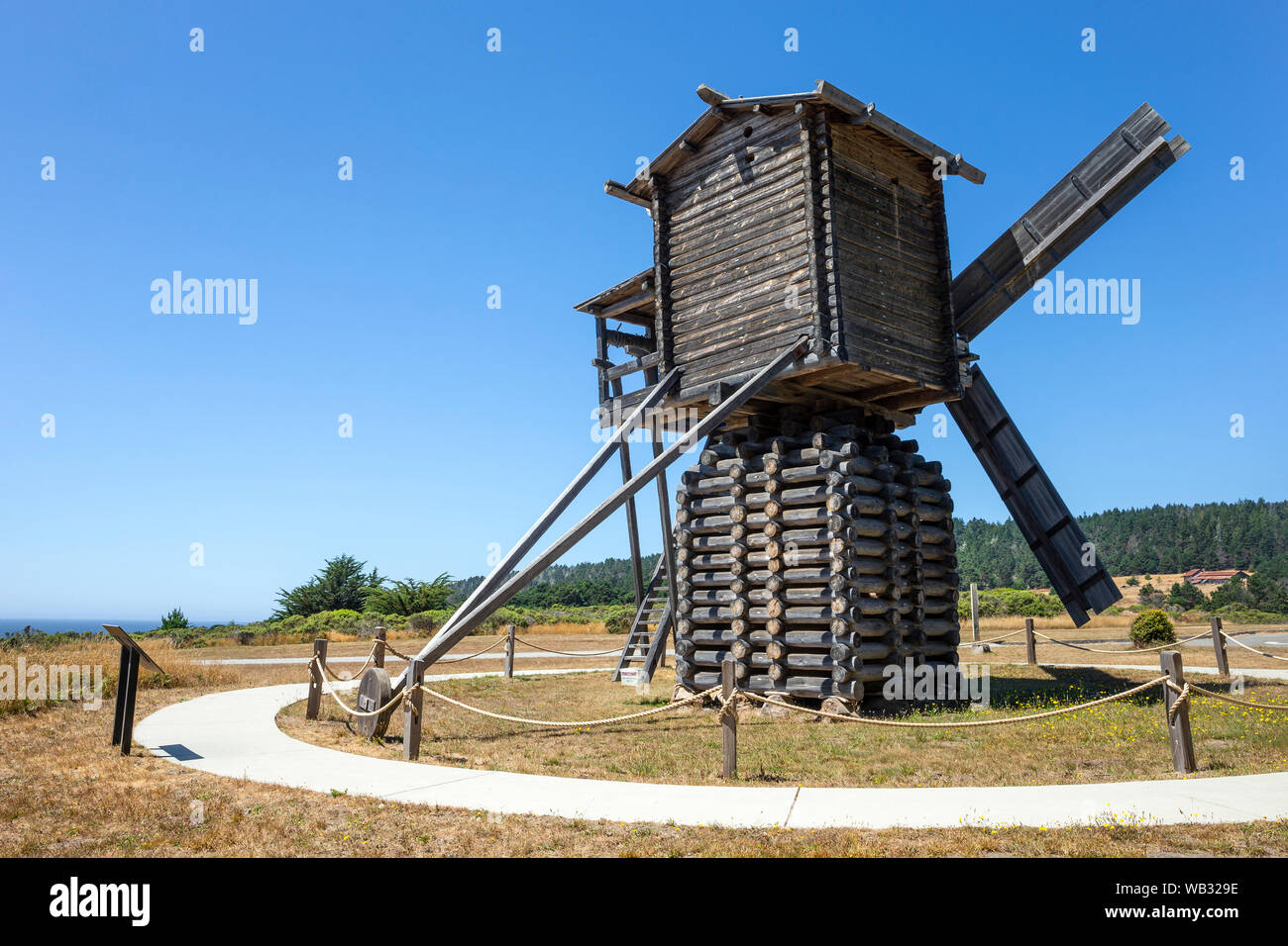 Fort Ross, CA - August 12, 2019: A view of a modern replica of a ...