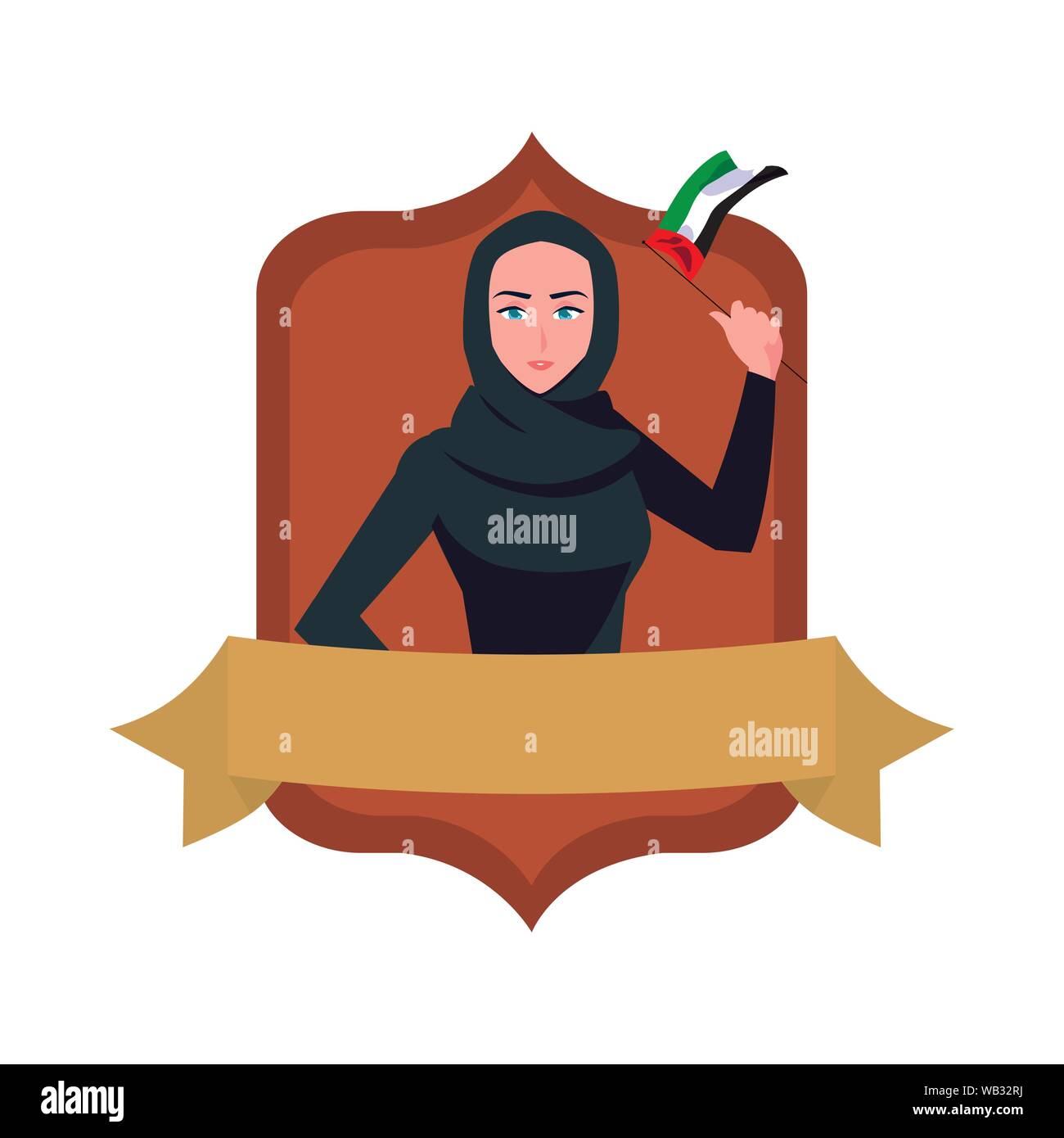 arab woman character in a hijab badge emblem ribbon vector illustration ...