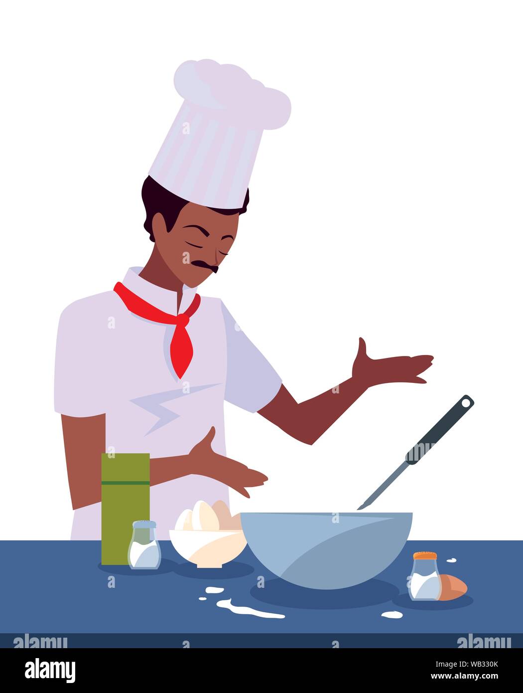 man chef flour eggs preparation cooking vector illustration Stock ...