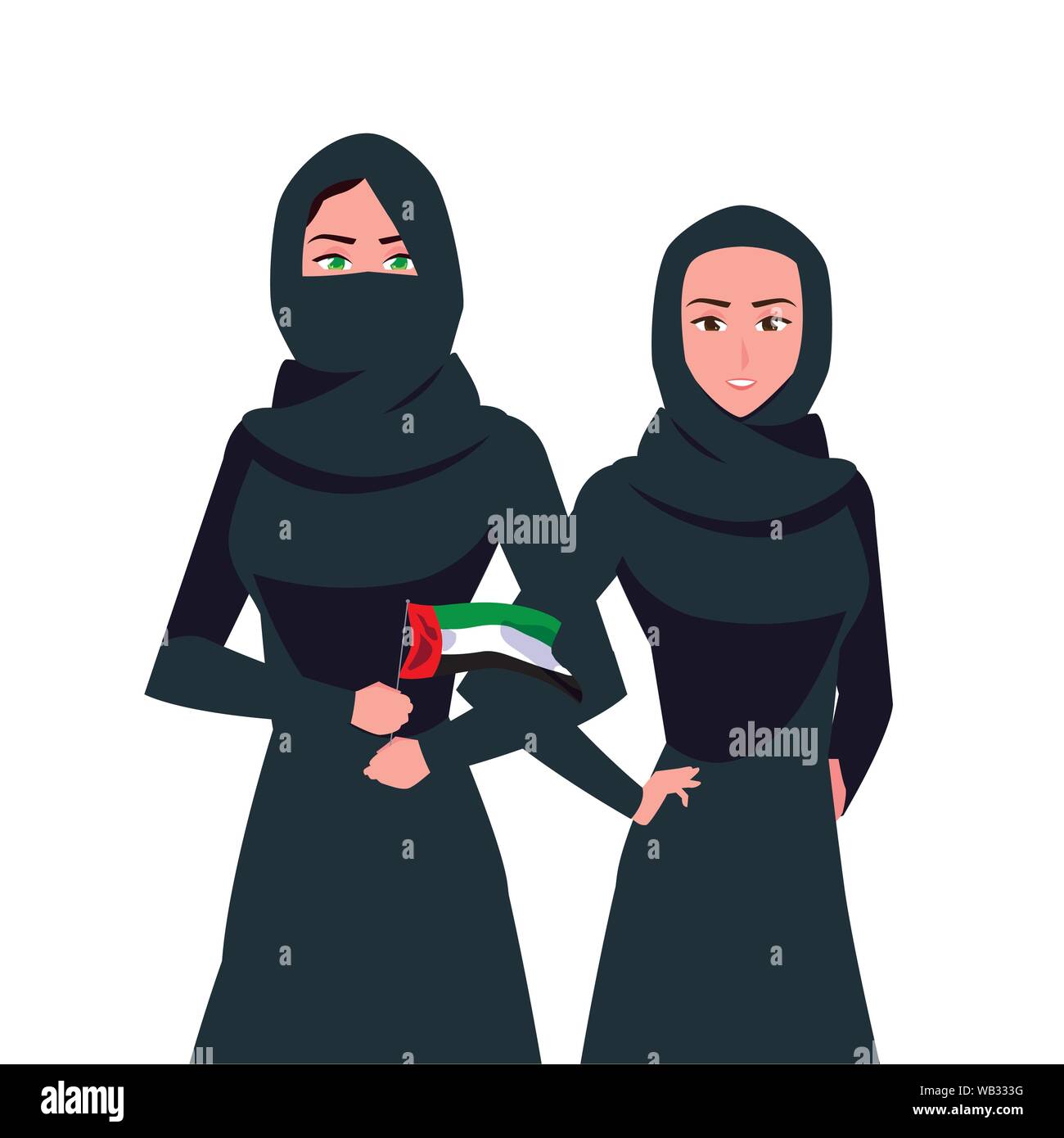 arab women with united arab emirates flag vector illustration Stock ...