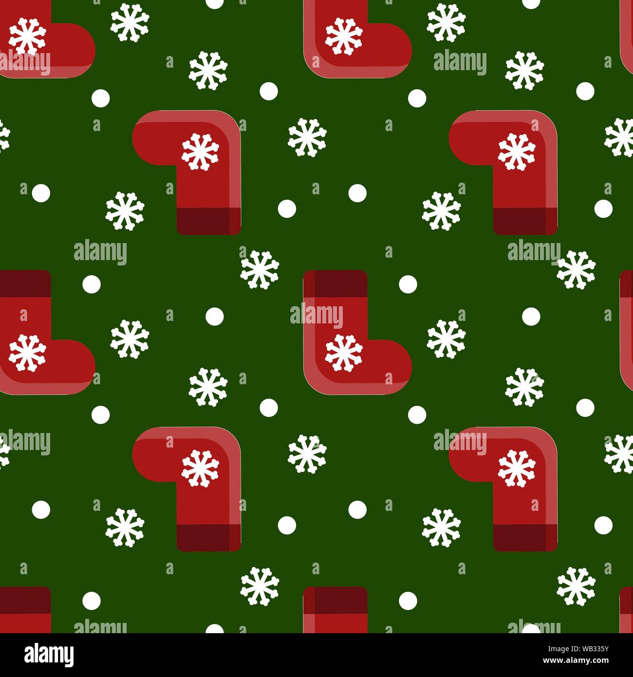 Vector seamless pattern with red christmas gift socks and snowlakes on ...