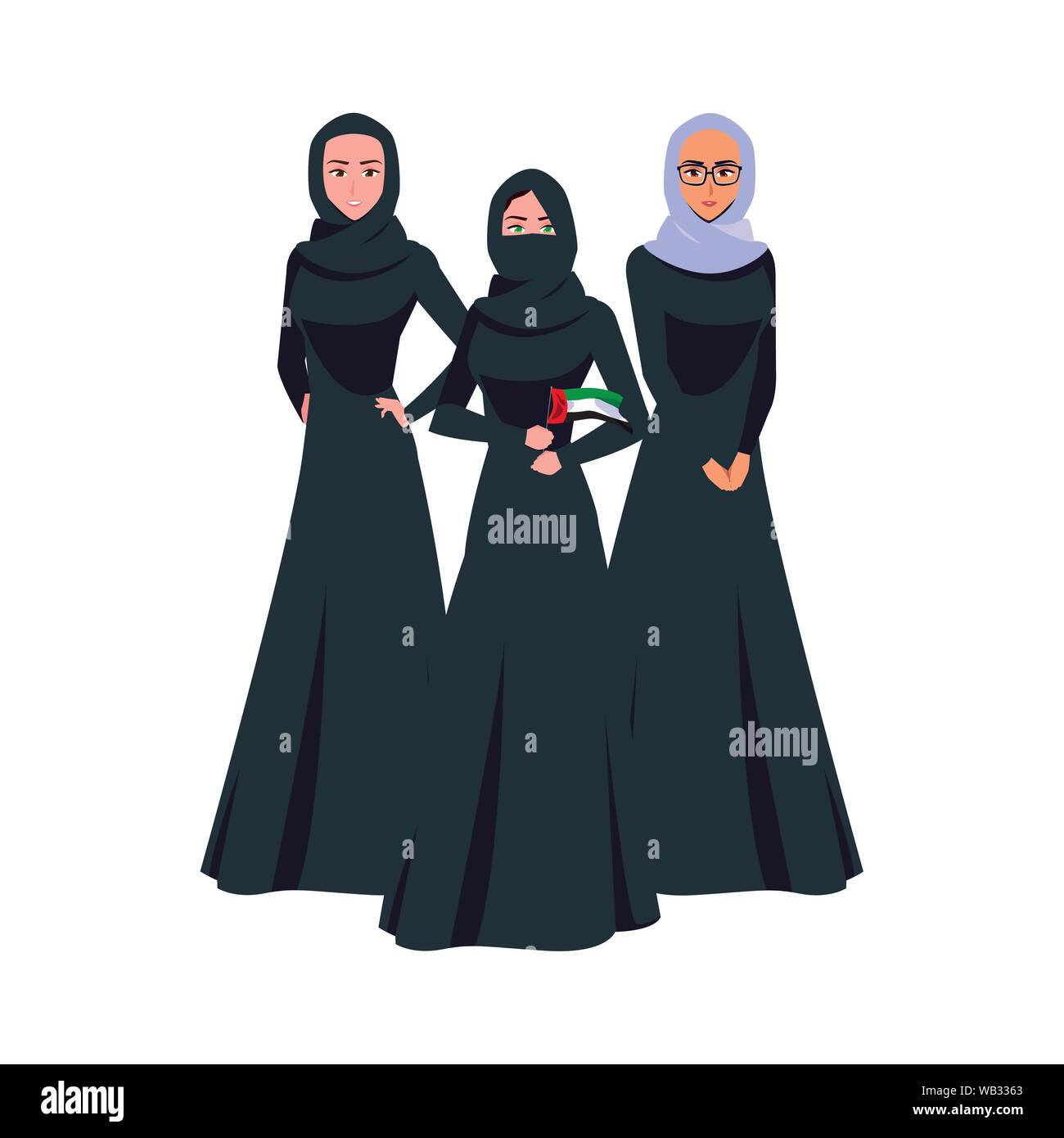 arab women with united arab emirates flag vector illustration Stock ...