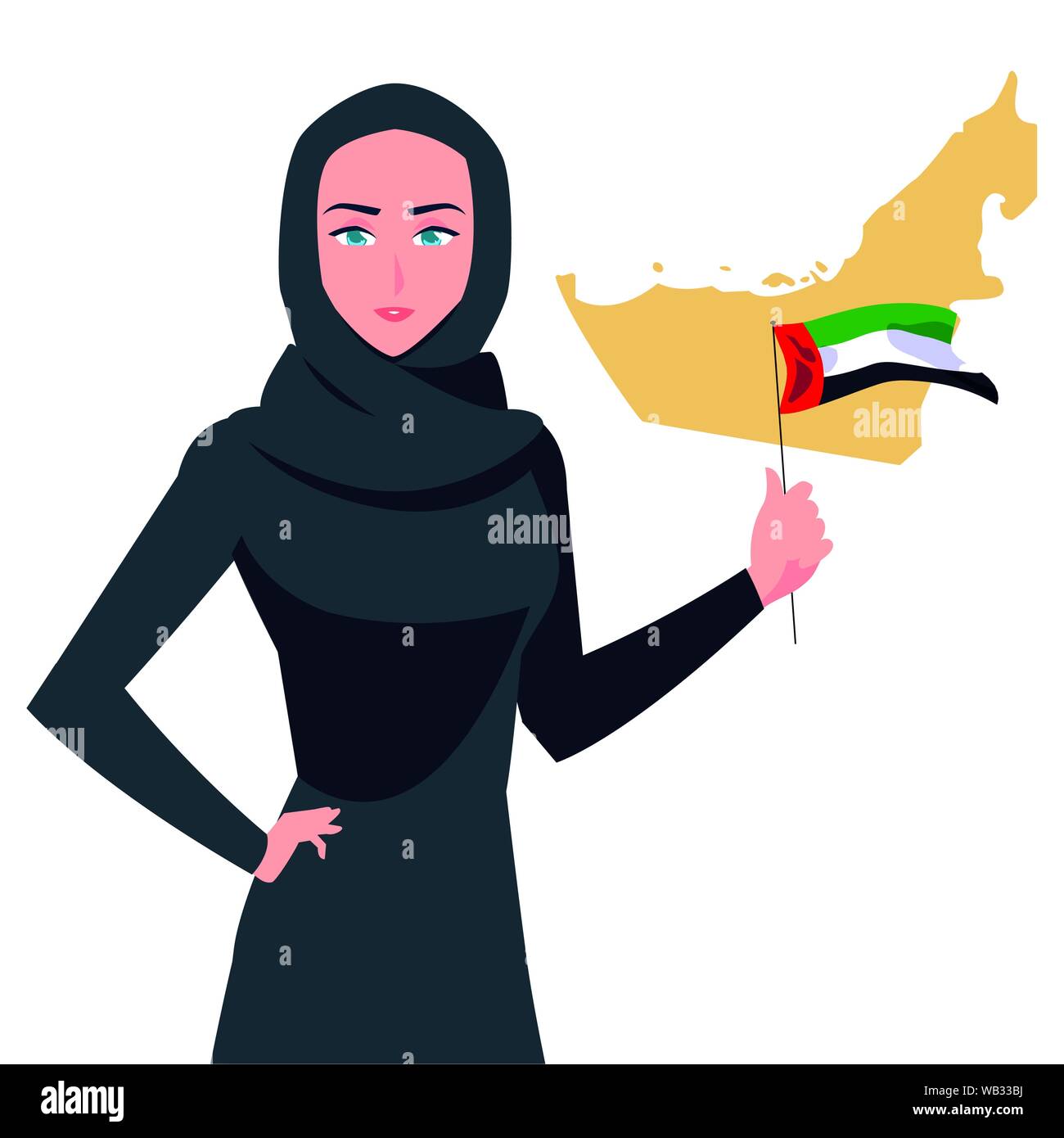 united arab emirates national day - arab woman with flag and map vector ...