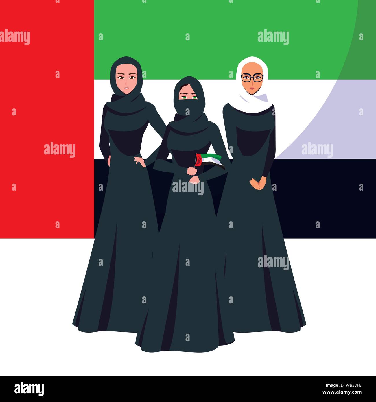 arab women with united arab emirates flag background vector ...