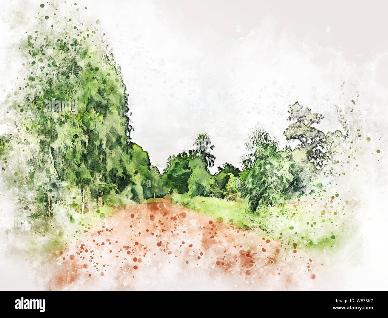 Abstract Colorful tree and landscape tree on watercolor illustration ...