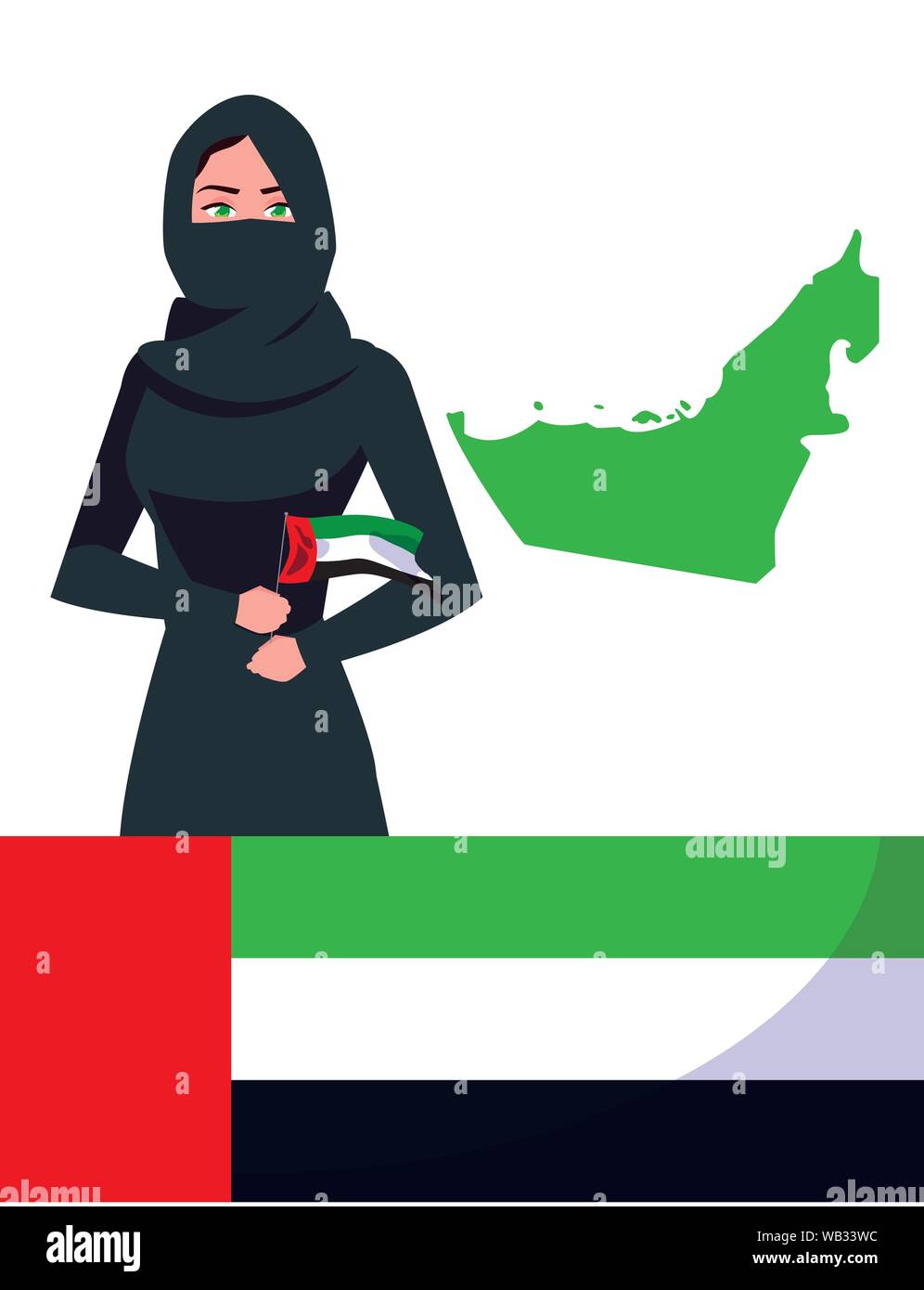 united arab emirates national day - arab woman with flag and map vector ...