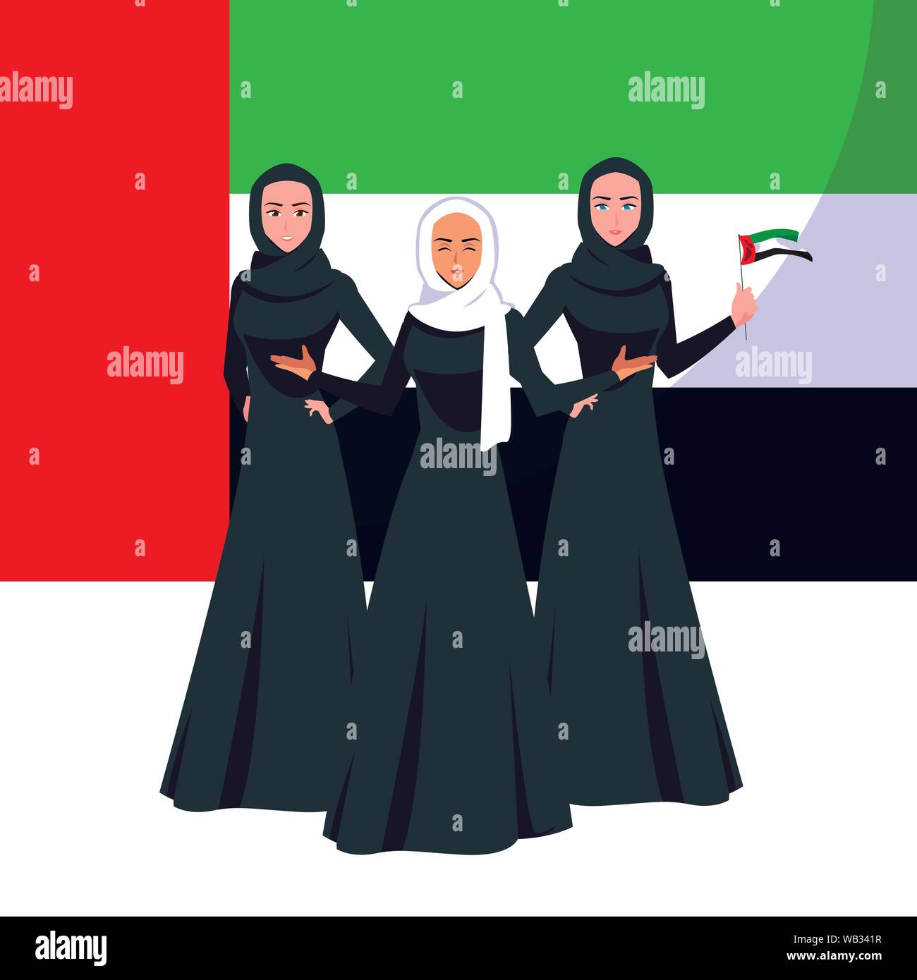 arab women with united arab emirates flag background vector ...