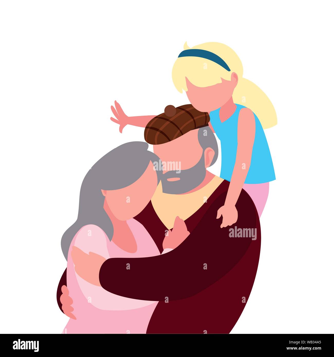 grandpa and grandma hugging with their granddaughter - happy ...